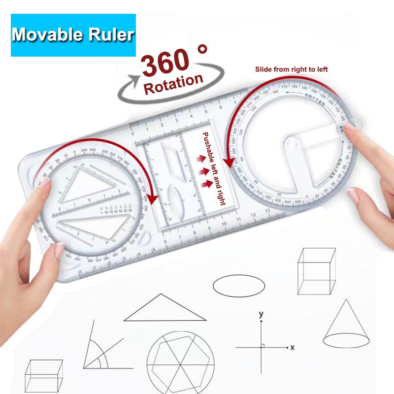 1PCS Multi functional 360 ° movable geometric drawing ruler for primary ...