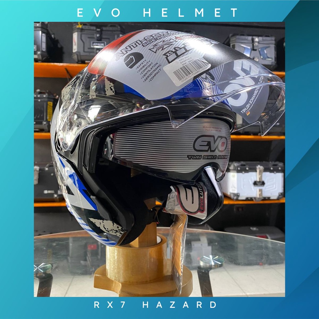 evo helmet rx7 hazard falf face dual visor blue | Shopee Philippines