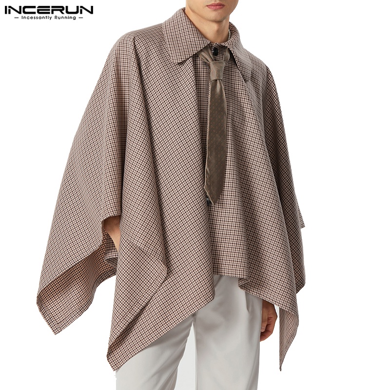 INCERUN Men Vintage Plaid Silhouette Turn-Down-Collar Cloaks | Shopee ...