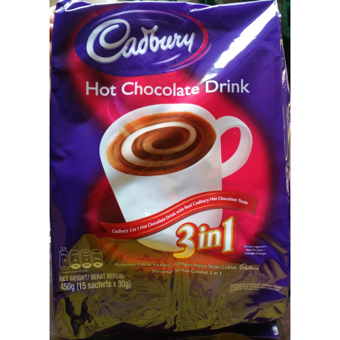 Cadbury 3 in 1 Hot Chocolate Drink Hot Chocolate (15 sachets x 30 gr ...