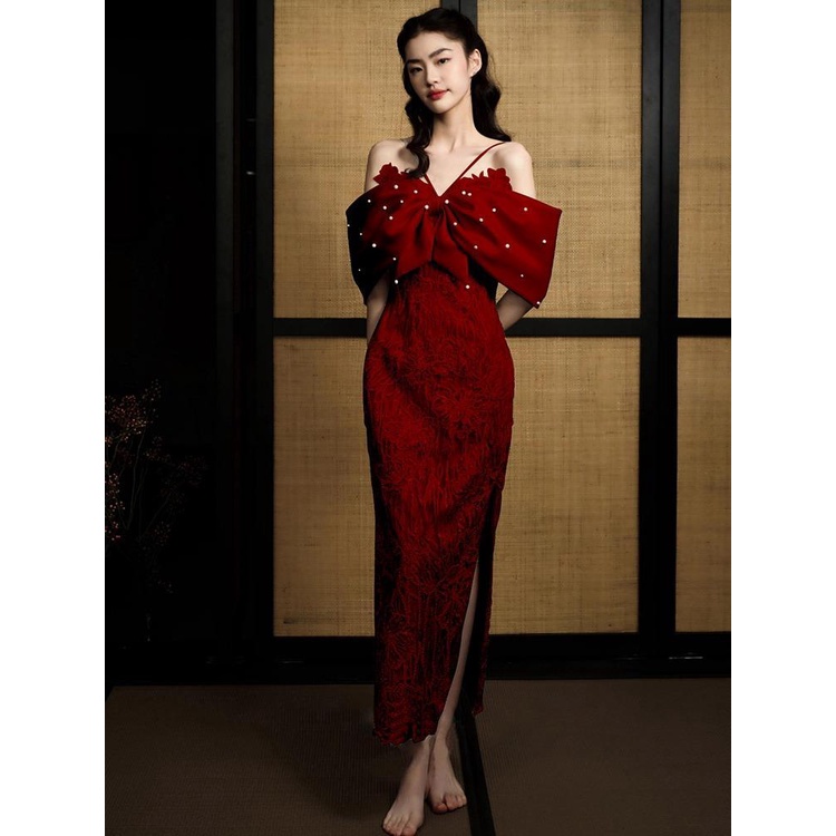 Hawlife Korean Red Grey Elegant Banquet Dinner Evening Prom Cocktail ...