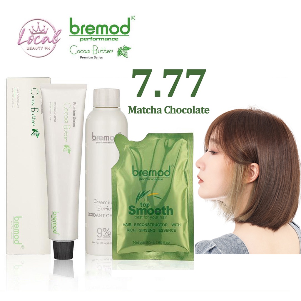 Bremod Cocoa Butter Hair Color 7.77 Matcha Chocolate 100ml Oxidizer ...