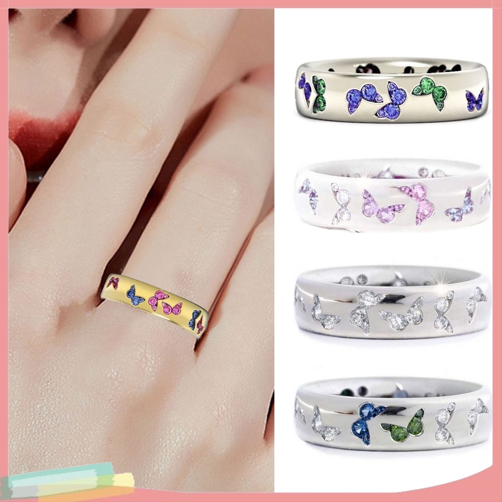 [LK] Shiny Women Ring Butterfly Pattern Stainless Exquisite Mixed Color ...