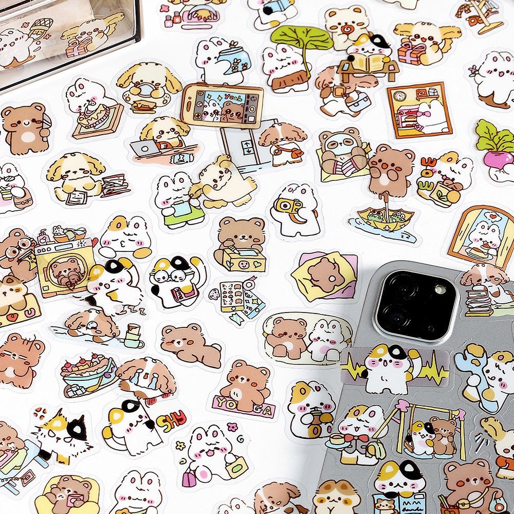 Cdaily|100pcs Cute Cartoon Sticker PET Sticker Pack Simple Animal ...