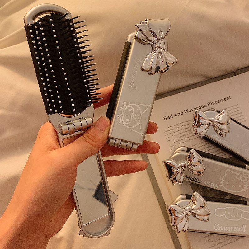 Silver Cartoon Small Comb Portable Folding Mirror Air Cushion Comb ...