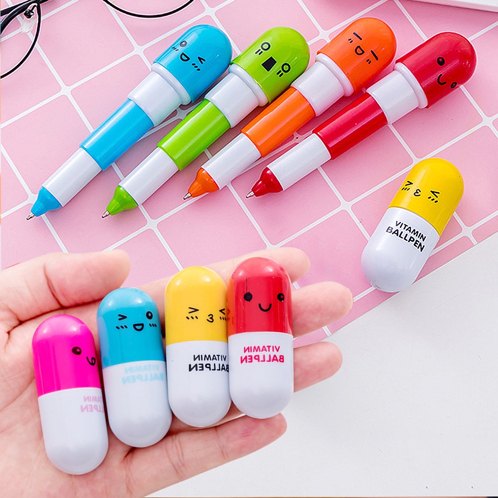 Cute Capsule Shape Ballpoint Pens Cartoon Expression Retractable Pen ...