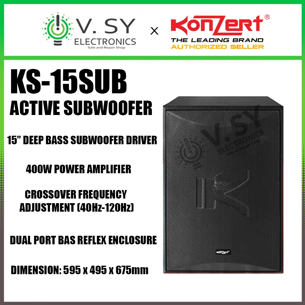 Original Konzert KS-15Sub 400W Power Amplifier 15" Active Subwoofer ...