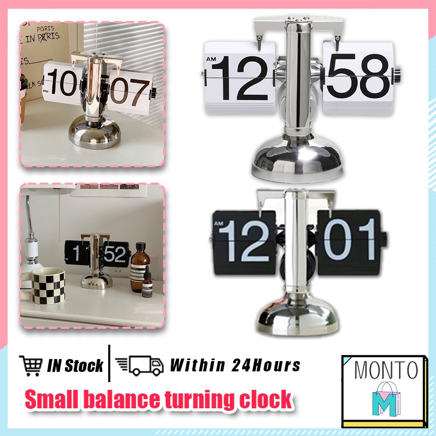 Stainless Scale Table Clock Retro Flip Over Clock Flip Internal Gear ...