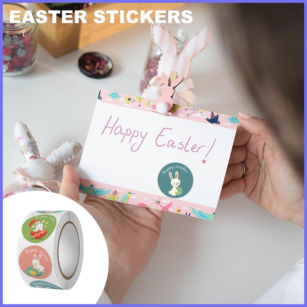 Easter Sticker Roll Colorful Easter Egg Labels Bunny Stickers Happy ...