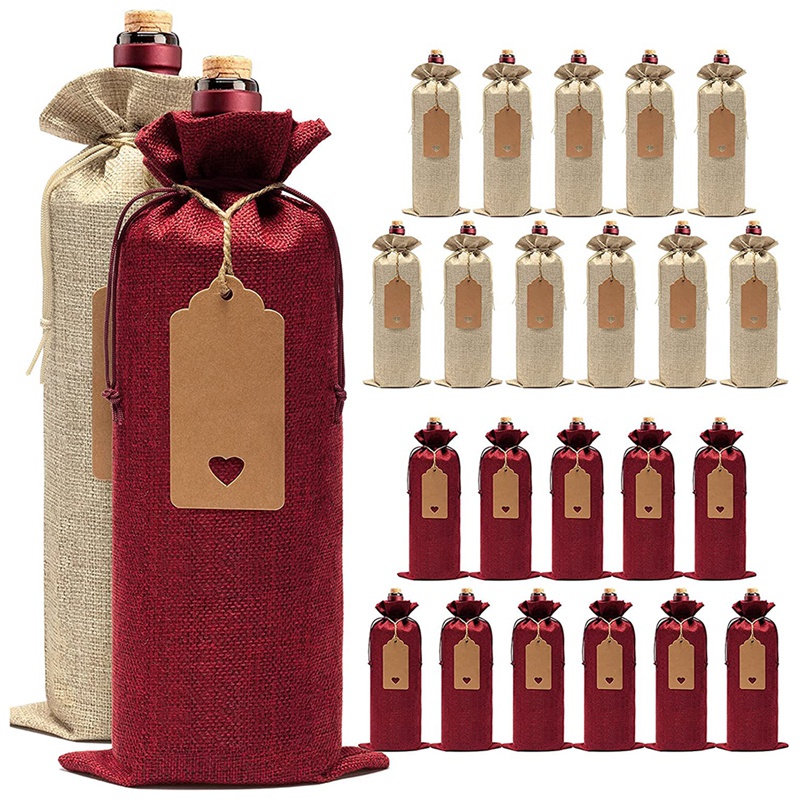 12 Pcs Burlap Wine Bags Wine Gift Bags,Wine Bottle Bags With ...