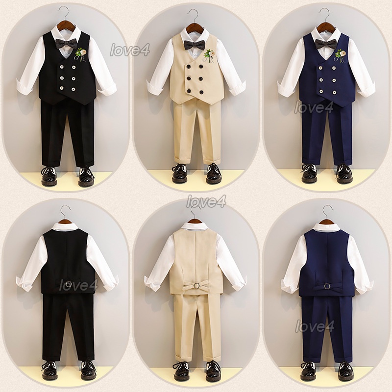 Fashion Wedding Gentlmen Suits Clothes for Kids Boy Vest Outfit Khaki ...