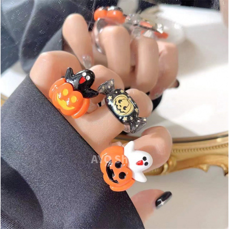 New style Pumpkin Skeleton Candy Halloween Resin Ring ins style ...