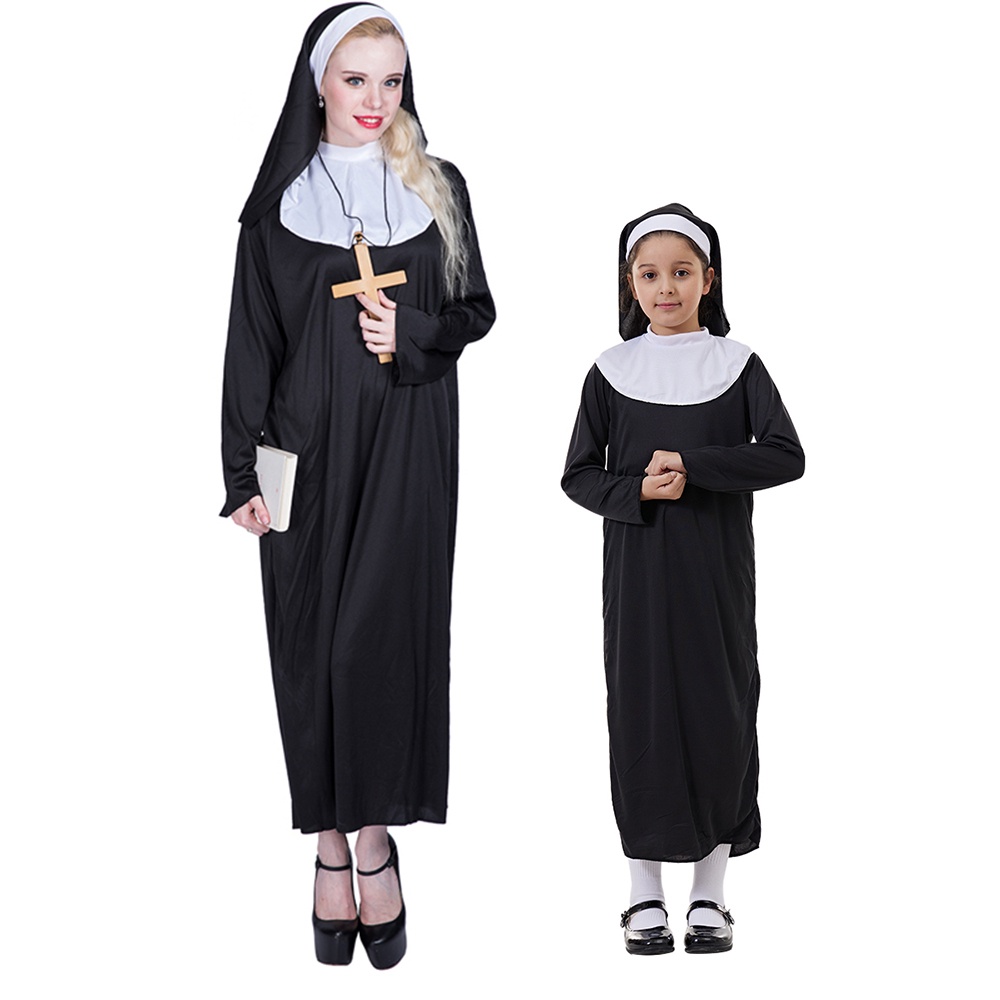 Girls Lovely Nun Costume Halloween Kids Adult Mother Superior Costumes ...