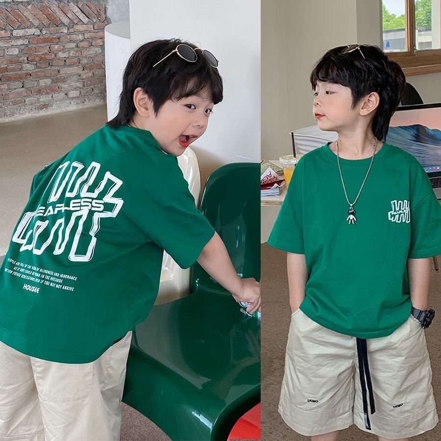 T Shirt For Kids Summer New Green Pure Cotton Children's Fashion Korean ...