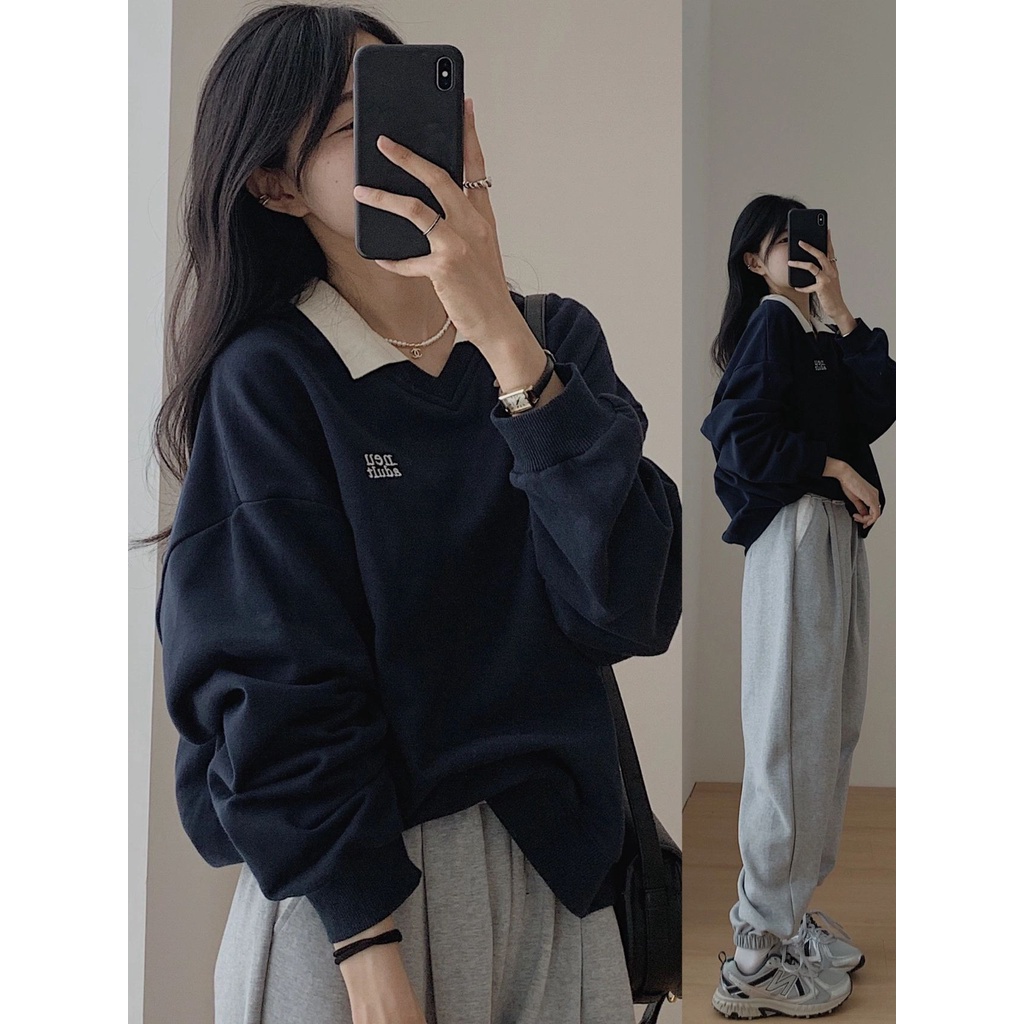 SELLDA M-2XL Women Sweatshirt Korean Embroidery Oversized Long Sleeve ...