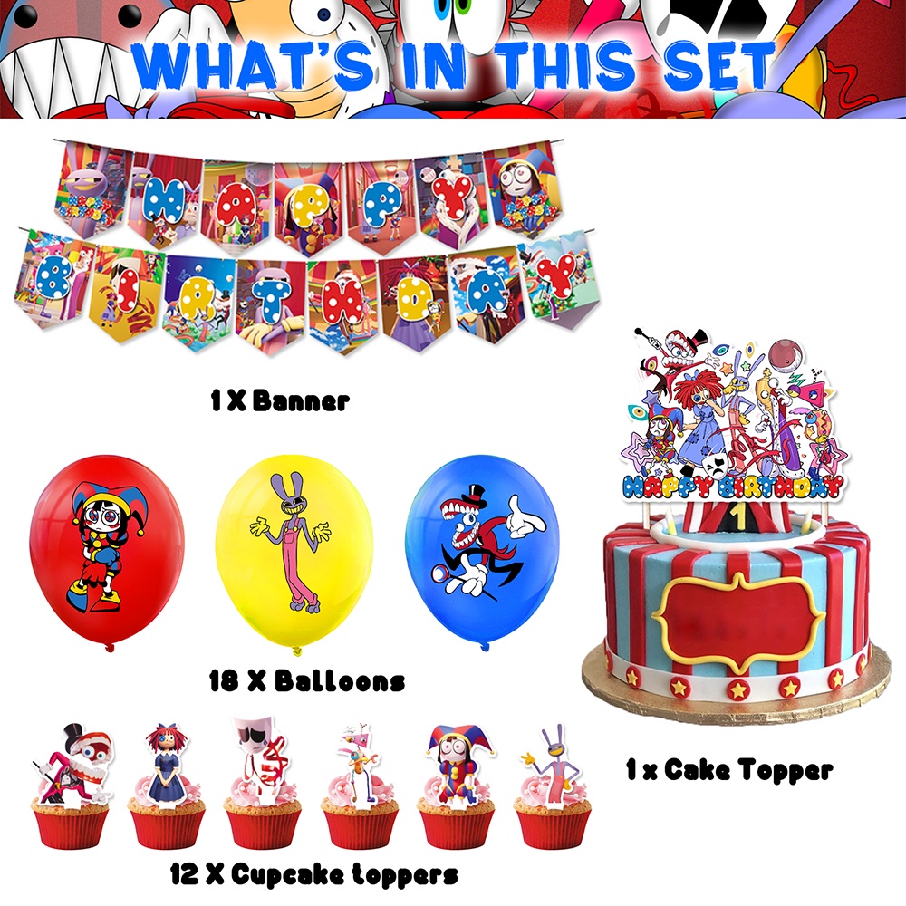 For The Amazing Digital Circus Theme Party Decor w/ Banner Cake Toppers ...