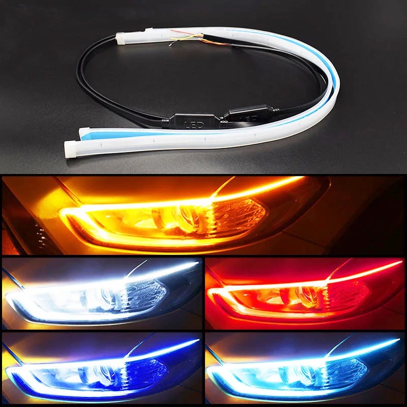 1/2PCS LED DRL Car Daytime Running Light Flexible Waterproof Strip Auto ...