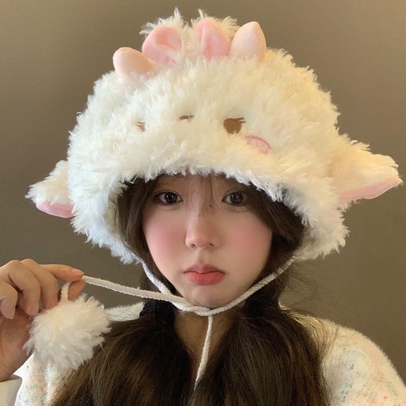 Little Sheep Ear Hat Women's Autumn and Winter Korean Edition Sweet and ...