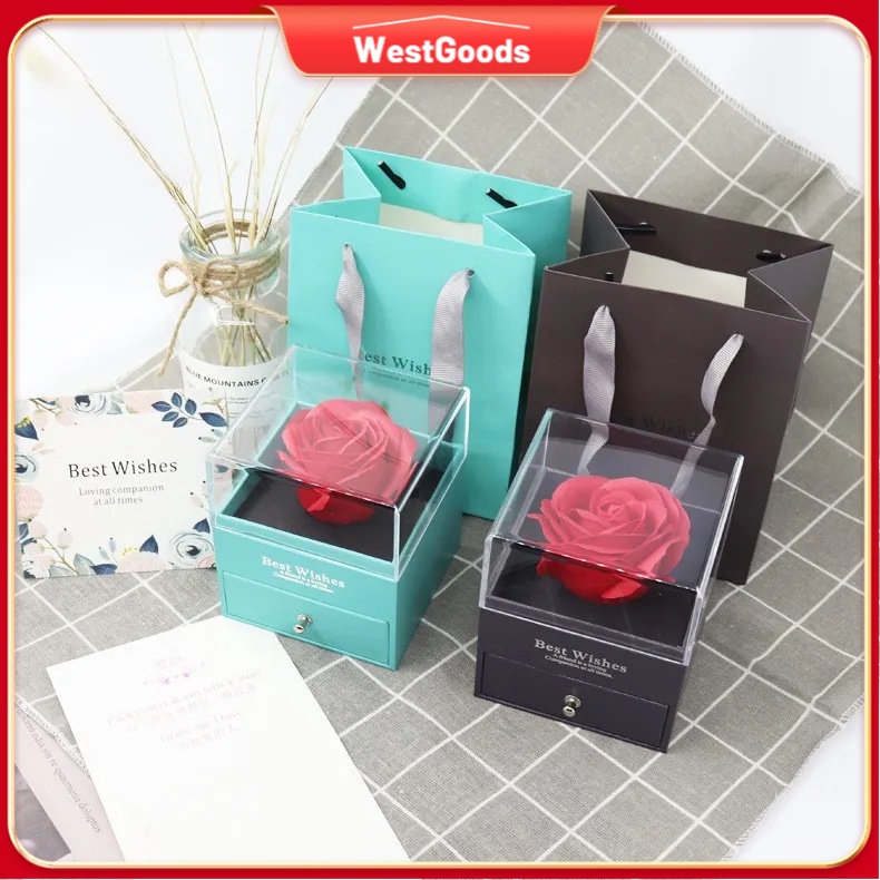 Single Drawer Preserved Rose Soap Flower Jewelry Gift Display Boxes for ...