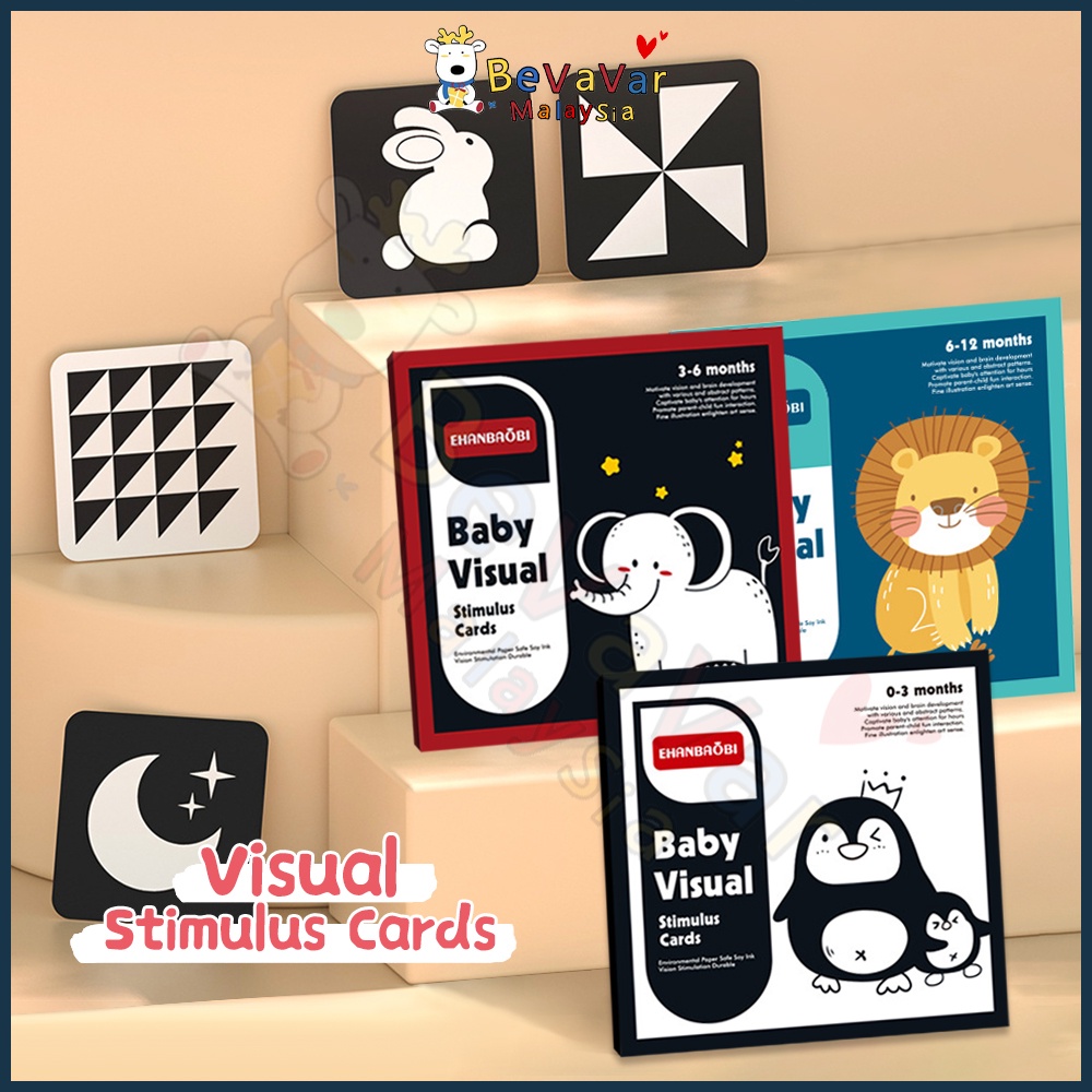 Bevavar 16pcs Visual Stimulation Montessori Baby Flash Card Black and ...