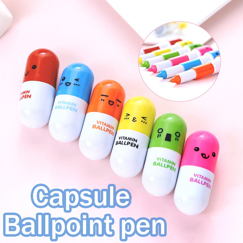 Kawaii Emoji Pen Novelty Creative Retractable Cute Capsule Pill Shape ...