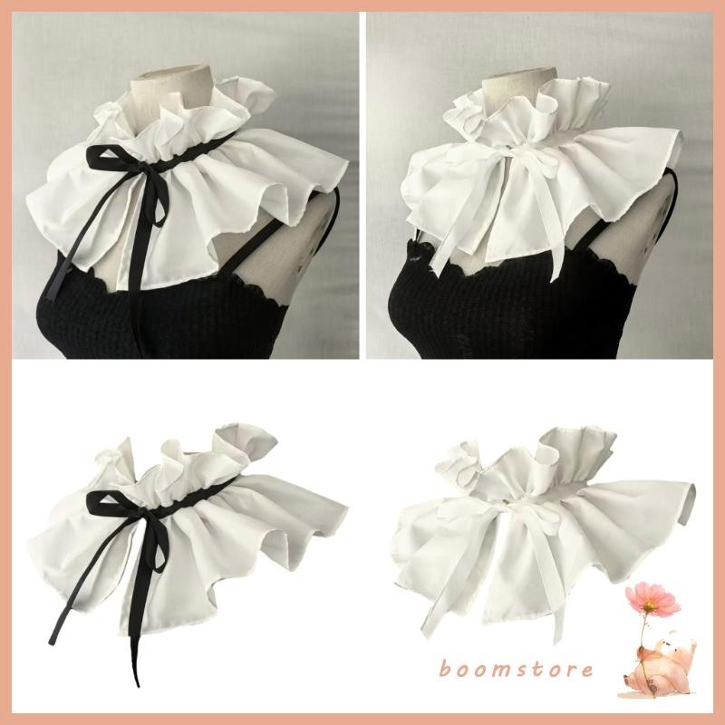 Boom Vintage Ruffle Stand False Collar with Ribbon Tie for Women ...