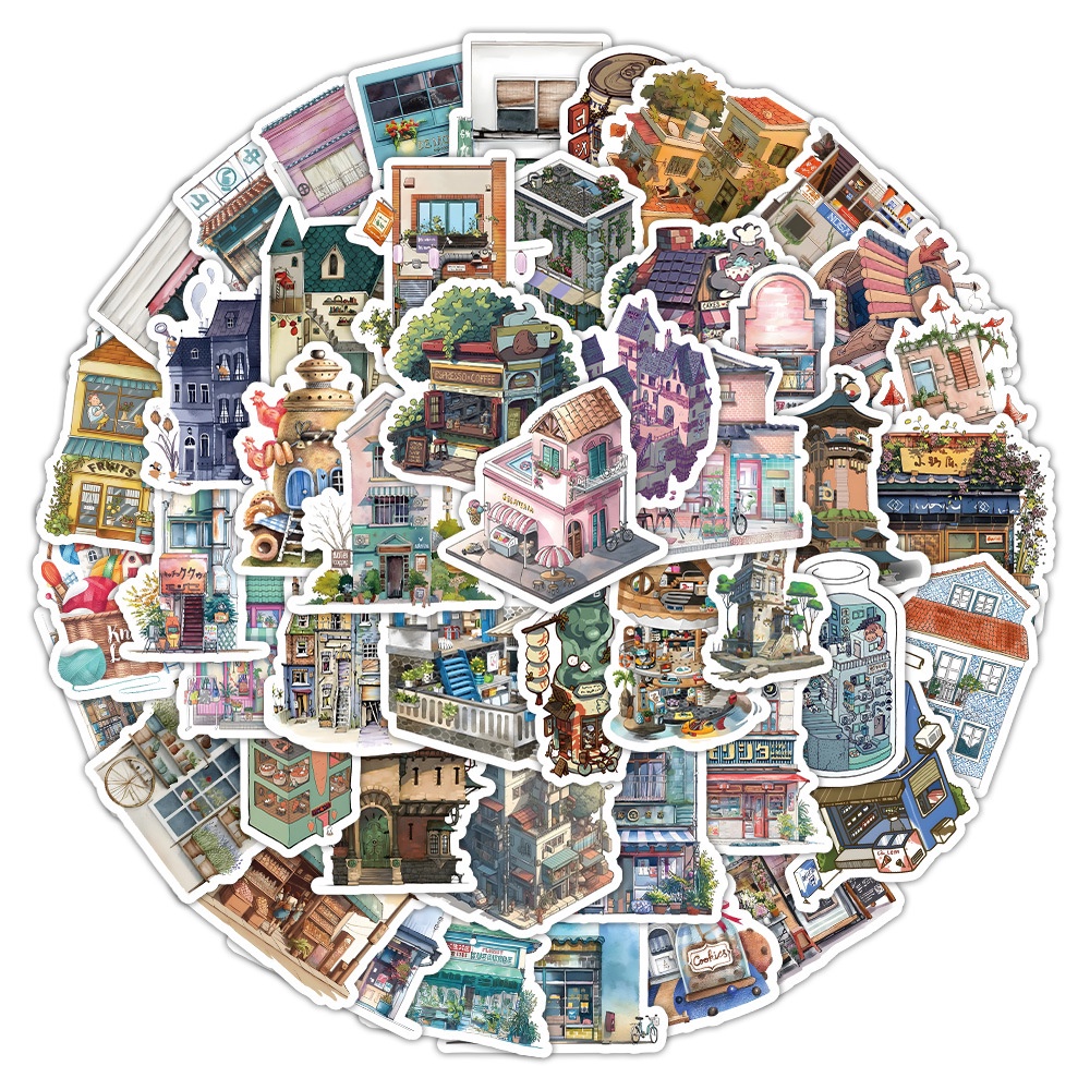 60PCS Anime Cute Japanese Architecture House Graffiti Stickers For ...