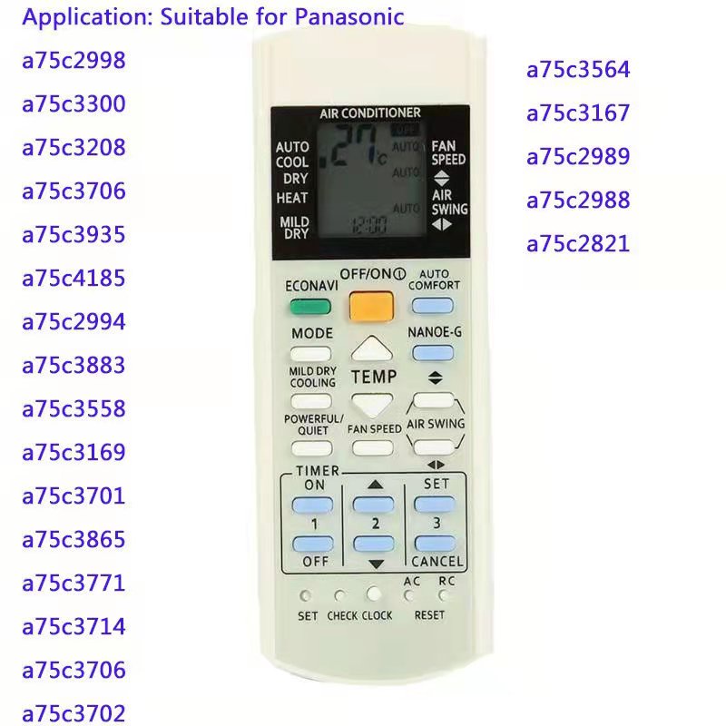 Pañasonic Split Type Aircon Remote A75C3300 A75C3167 A75C3607 A75C2998 ...