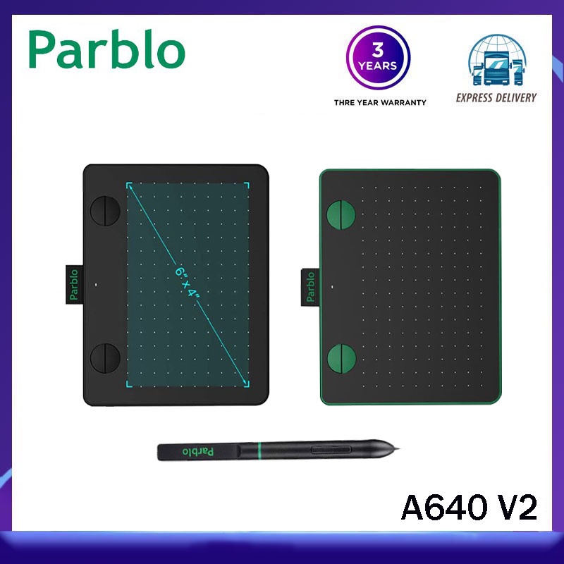 Parblo A640 V2 Green 6 x 4 inch, 8192 pen pressure passive pen | Shopee ...