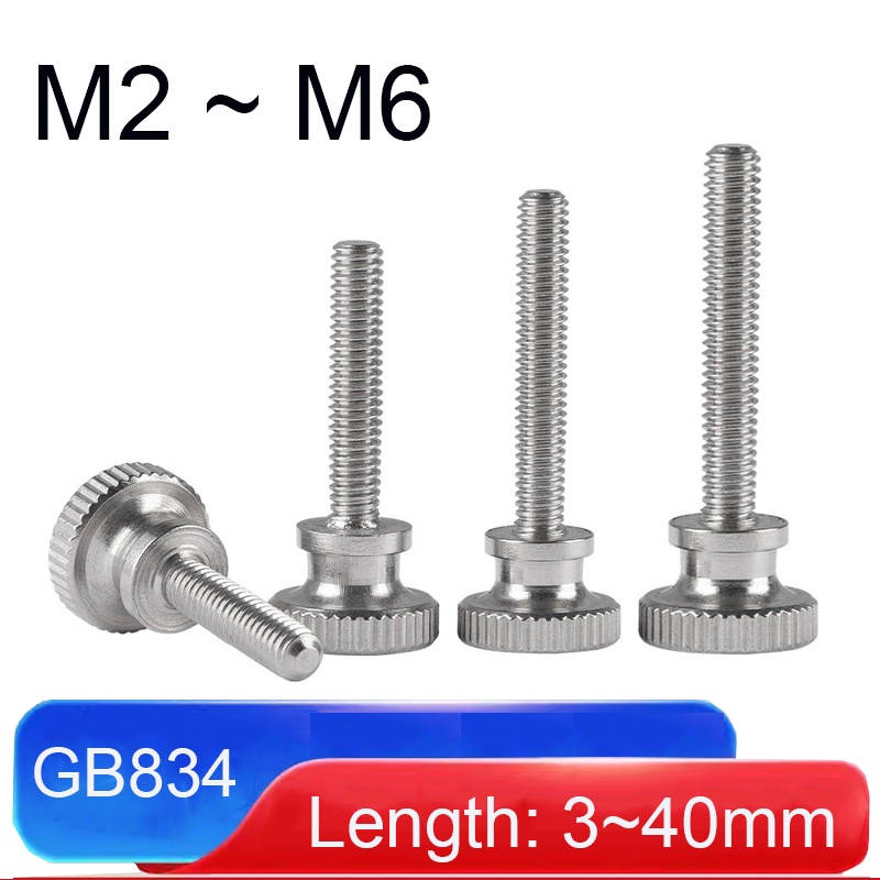 50pcs~5pcs GB834 Stainless Steel Knurled Head step Thumb Screw M2 M2.5 M3 M4 M5 M6 Metric Tall ...
