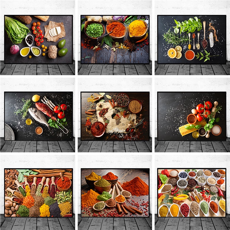 Kitchen Restaurant Poster Cooking Ingredients Ingredients Canvas ...