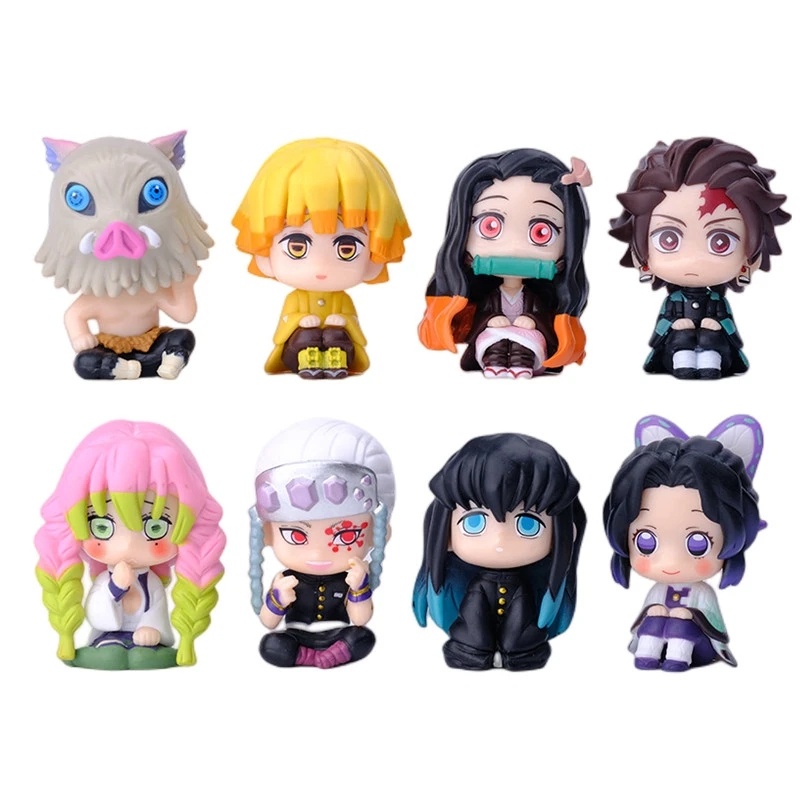 8Pcs/Set Demon Slayer Sit Ver. Figures Mitsuri Tengen Obanai Tanjirou ...