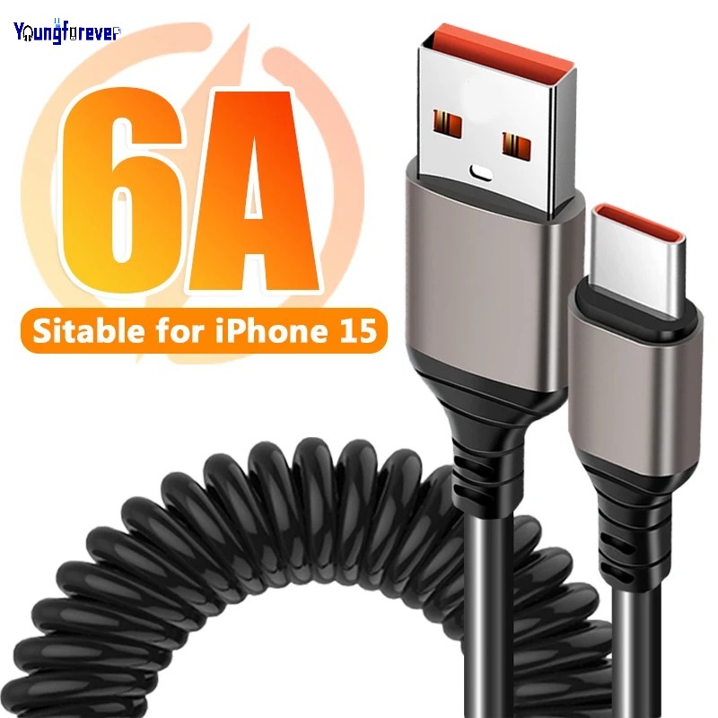 Universal 6A USB A To Type C Super Fast Charging Spring Telescopic ...