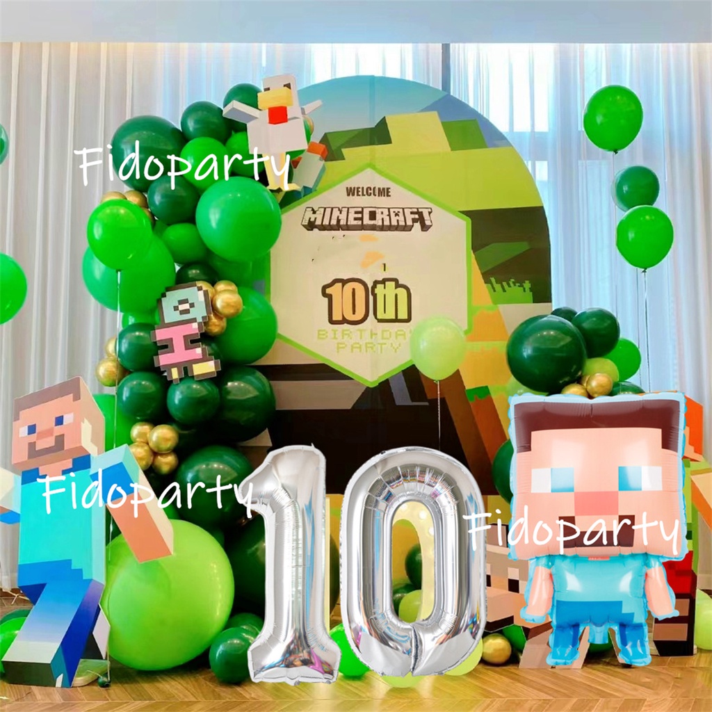 Minecraft Balloons Garland Arch Kit 32inch Number Balloon Steven Pixel ...