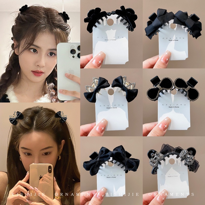 Korean New Style Girl's Black Small Hair Clamp Pair of Bow Velvet Hair ...