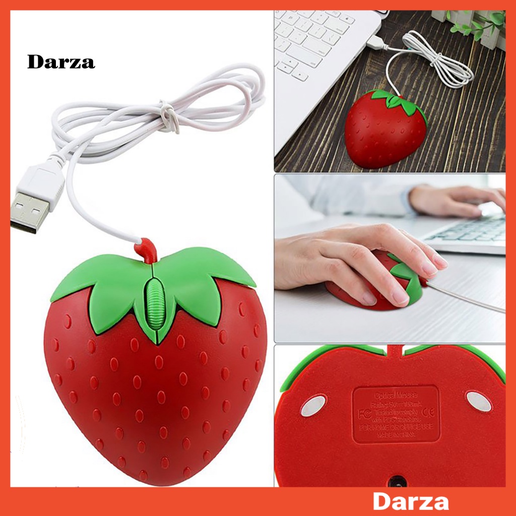 [Dar] Cute Wired Mouse Mute Optical Mouse Comfortable Strawberry ...