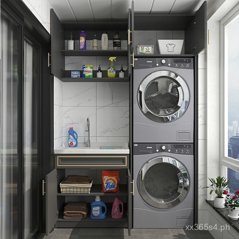 Space Aluminum Balcony Laundry Cabinet Combination Double Washing ...