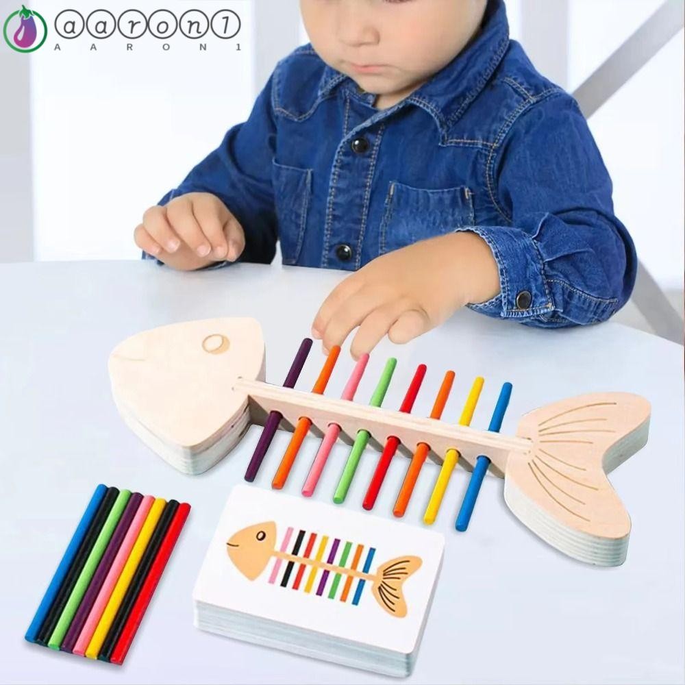 AARONB Fishbone Color Matching Puzzle Toy, Montessori Wooden Rainbow ...