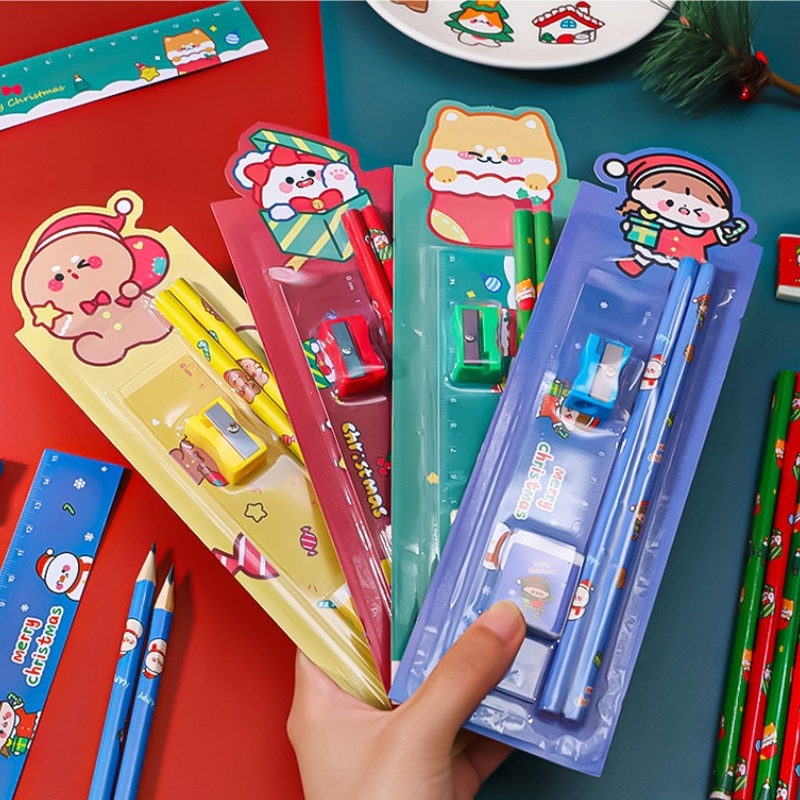 Creative Stationery Set Christmas Pencil Eraser Ruler Set Gift for Kids School Office Writing ...