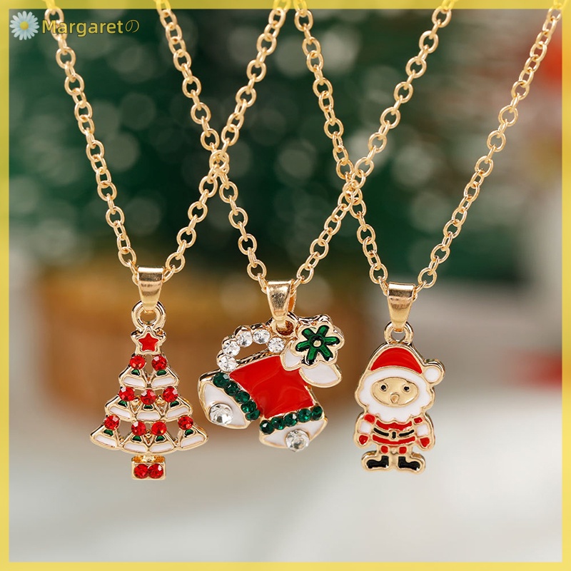 [Margaret] Christmas Necklaces Enamel Xmas Tree Bells Santa Snowflake ...