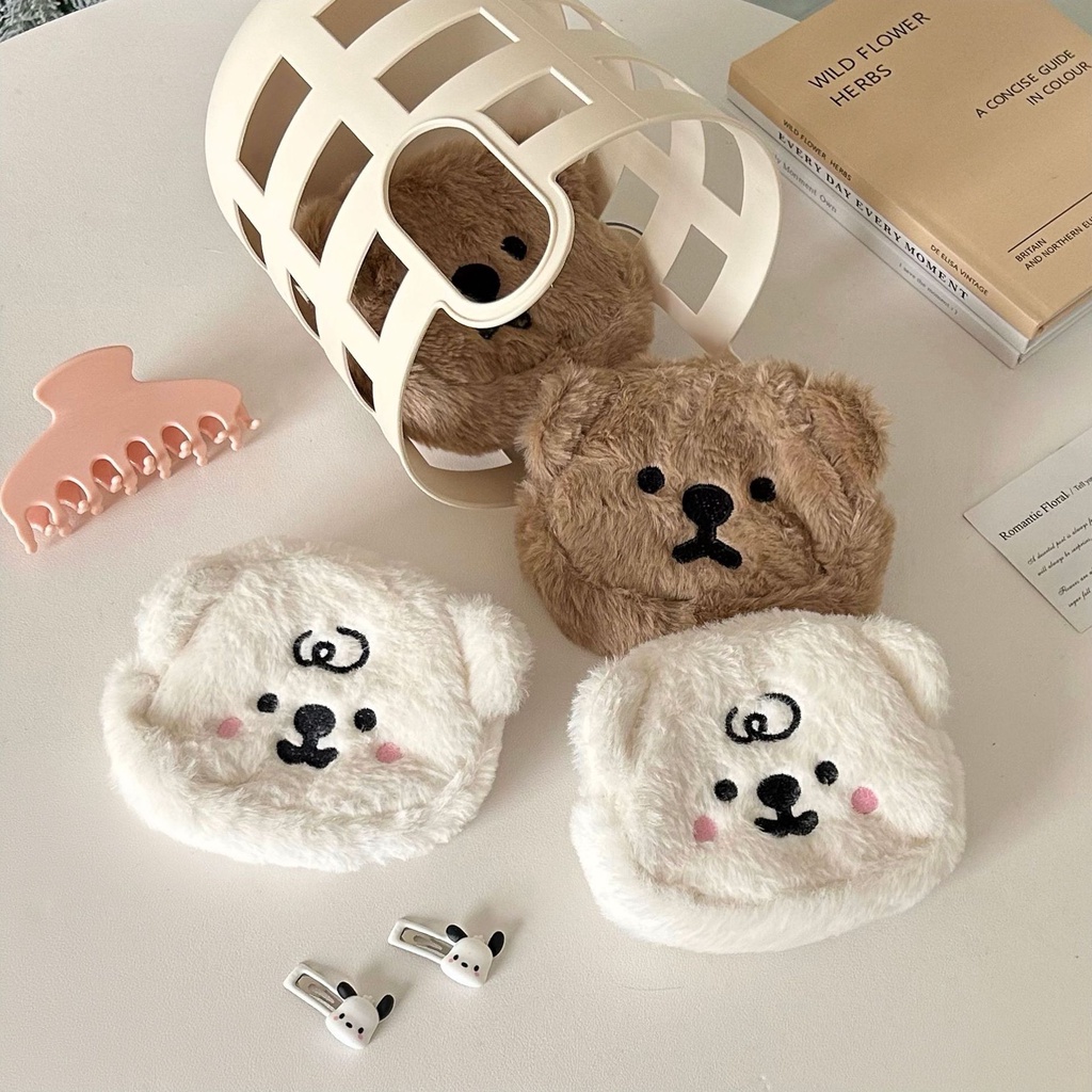Ins Cute Cartoon Plush Soft Bear Coin Purse Earphone Bag Embroidered ...