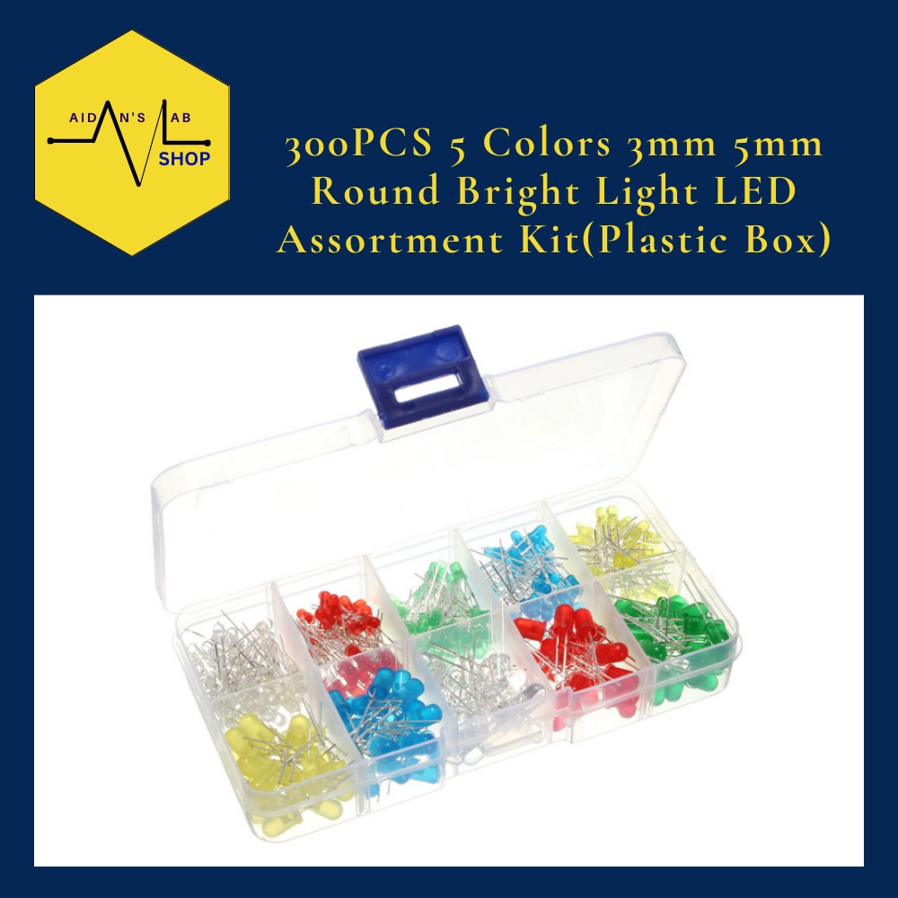300PCS 5 Colors 3mm 5mm Round LED Assortment Kit(Plastic Box) | Shopee ...