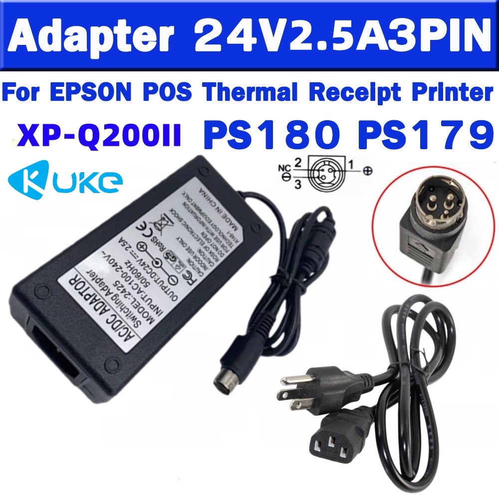 KUKE 24V 2.5A 60W 3 Pin thermal waybill printer power charging adapter ...