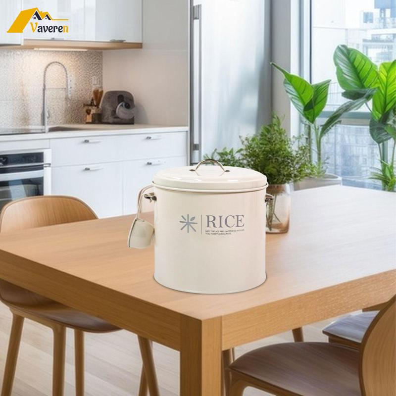 [Vaveren] Metal Rice Storage Box, Round Rice Container with Lid and ...