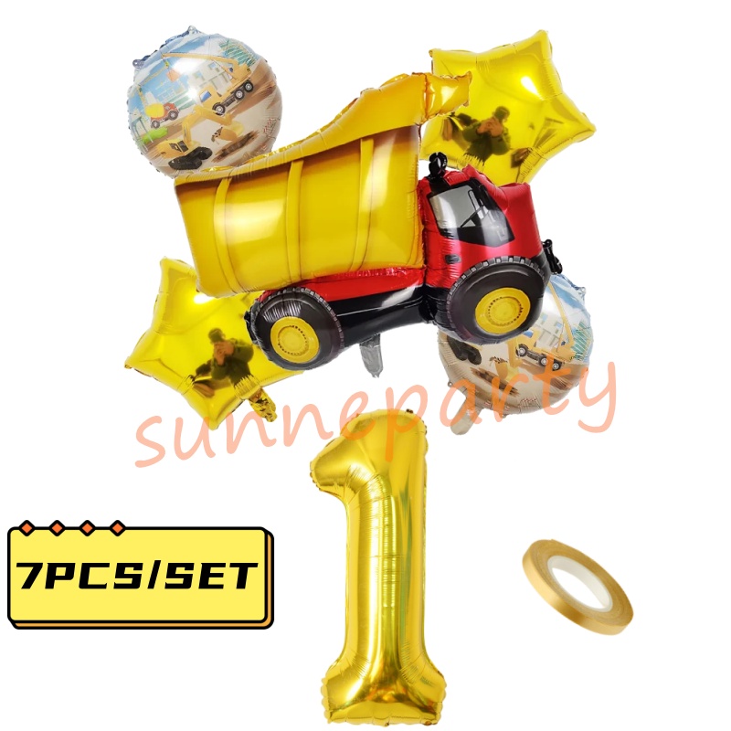 Construction Theme Party Excavator Foil Balloon Truck Vehicle 1-9th ...