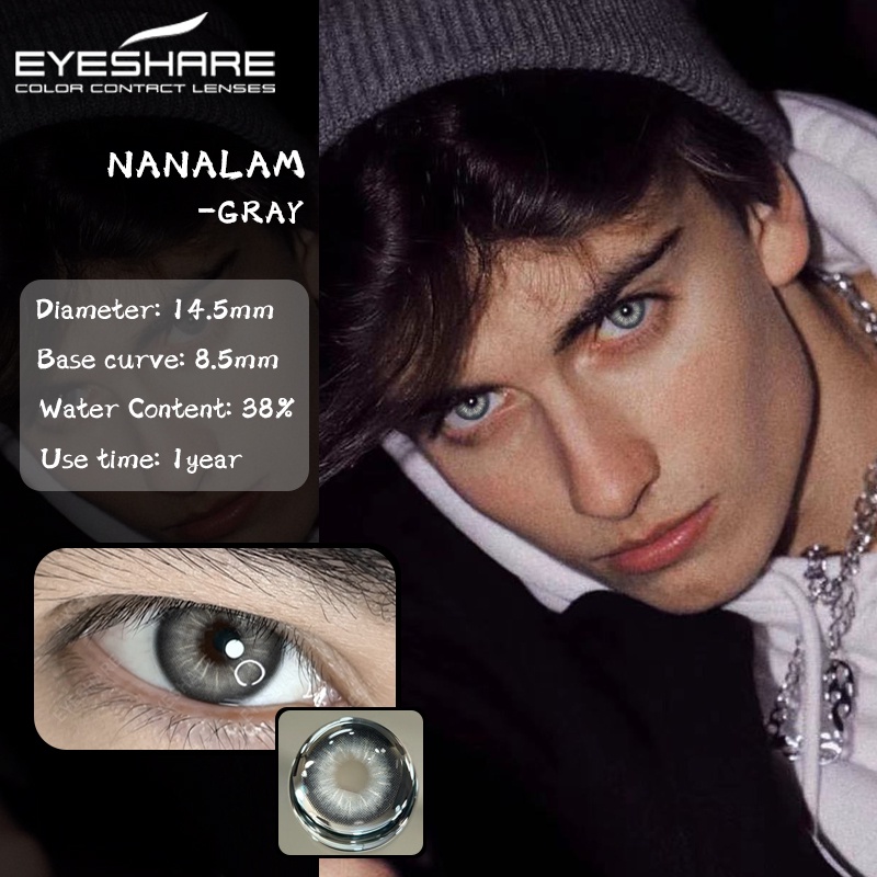 EYESHARE Men's Prescription Myopia Contact Lenses (0.00~-8.00) NANALAM ...