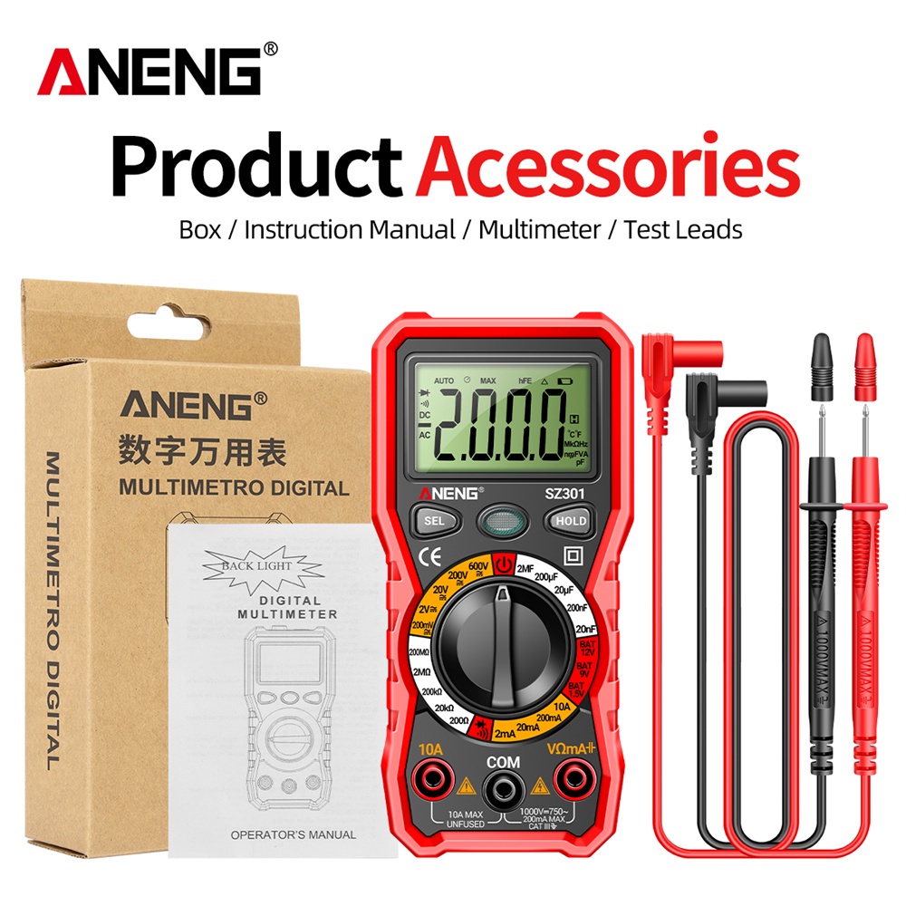 ANENG SZ301/SZ302/DM850 Digital Multimeter 2000 Counts Resistance ...