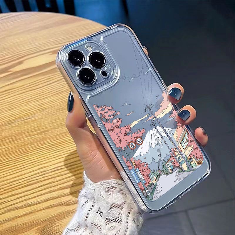 Hand Painted Anime Japanese Sakura Fuji Mountain Scenery Phone Case for ...