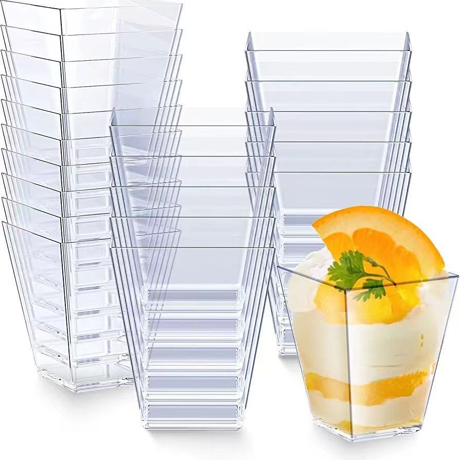 150ml 25pcs Square Cup Transparent Cups Dessert Cups 5OZ Disposable ...