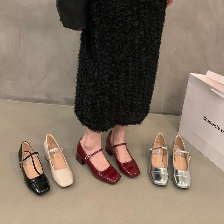 Square Toe Chunky Heel High Heels Women's Strap Shoes | Shopee Philippines